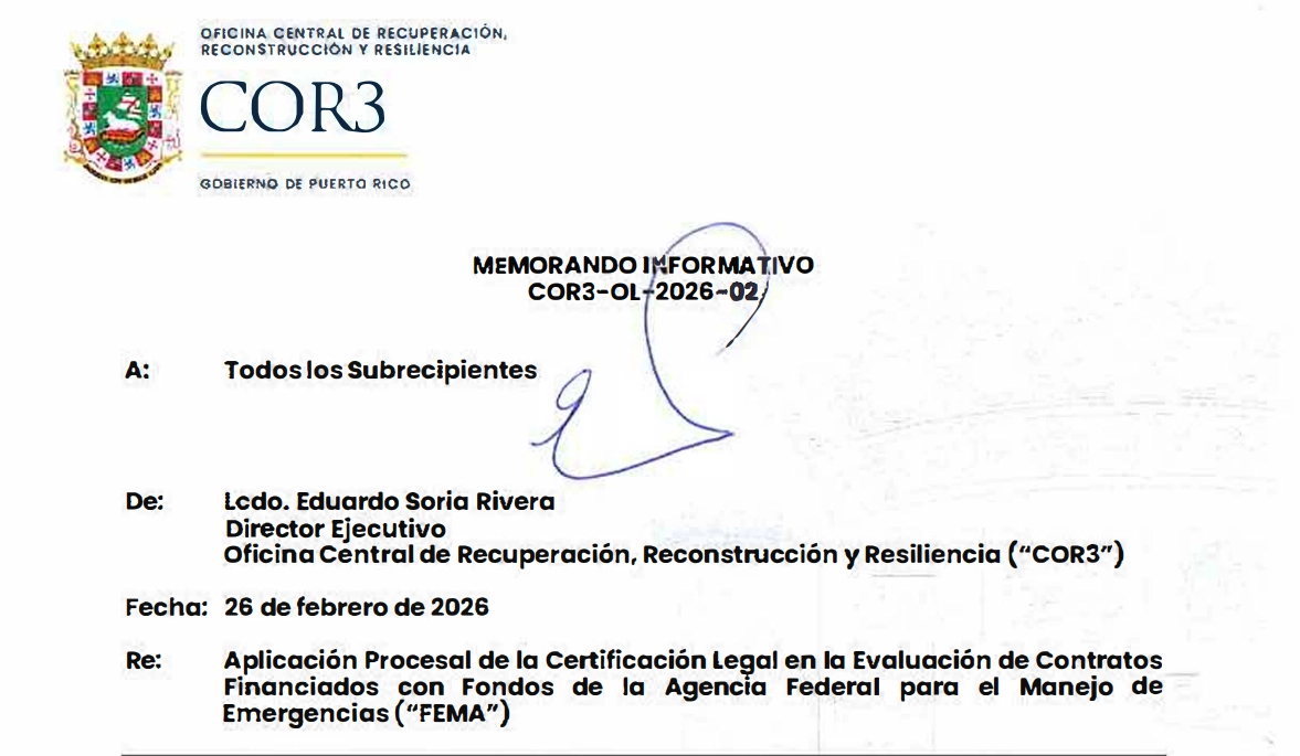 COR3 elimina obligatoriedad de certificación legal en contratos con ...