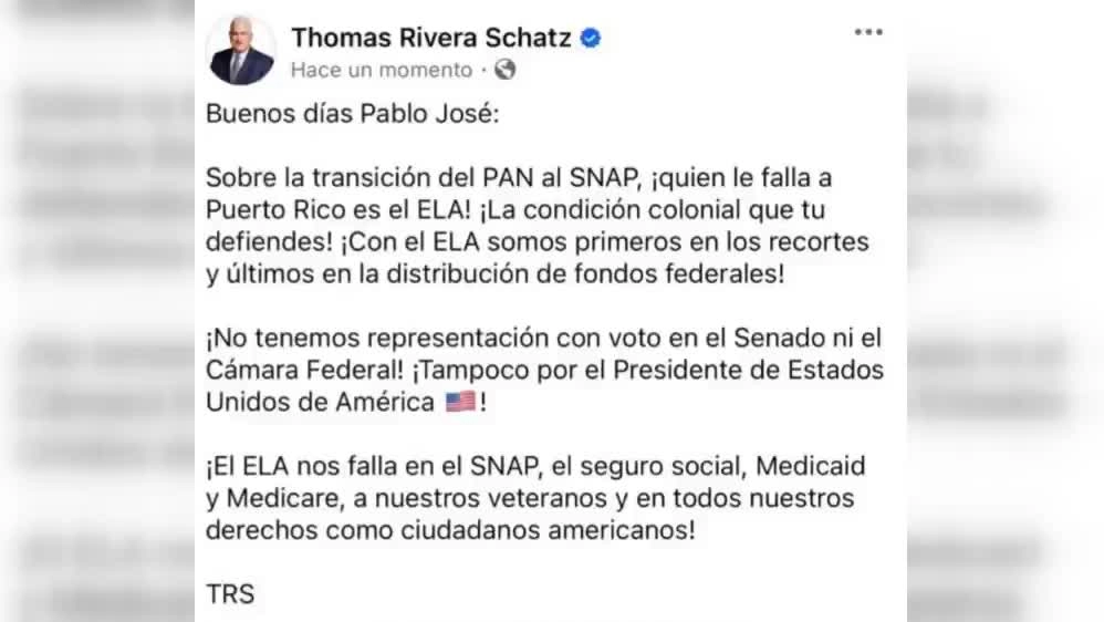Rivera Schatz culpa al ELA por fallas en SNAP y critica a Pablo José ...